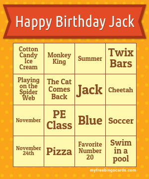 Happy Birthday Jack Bingo