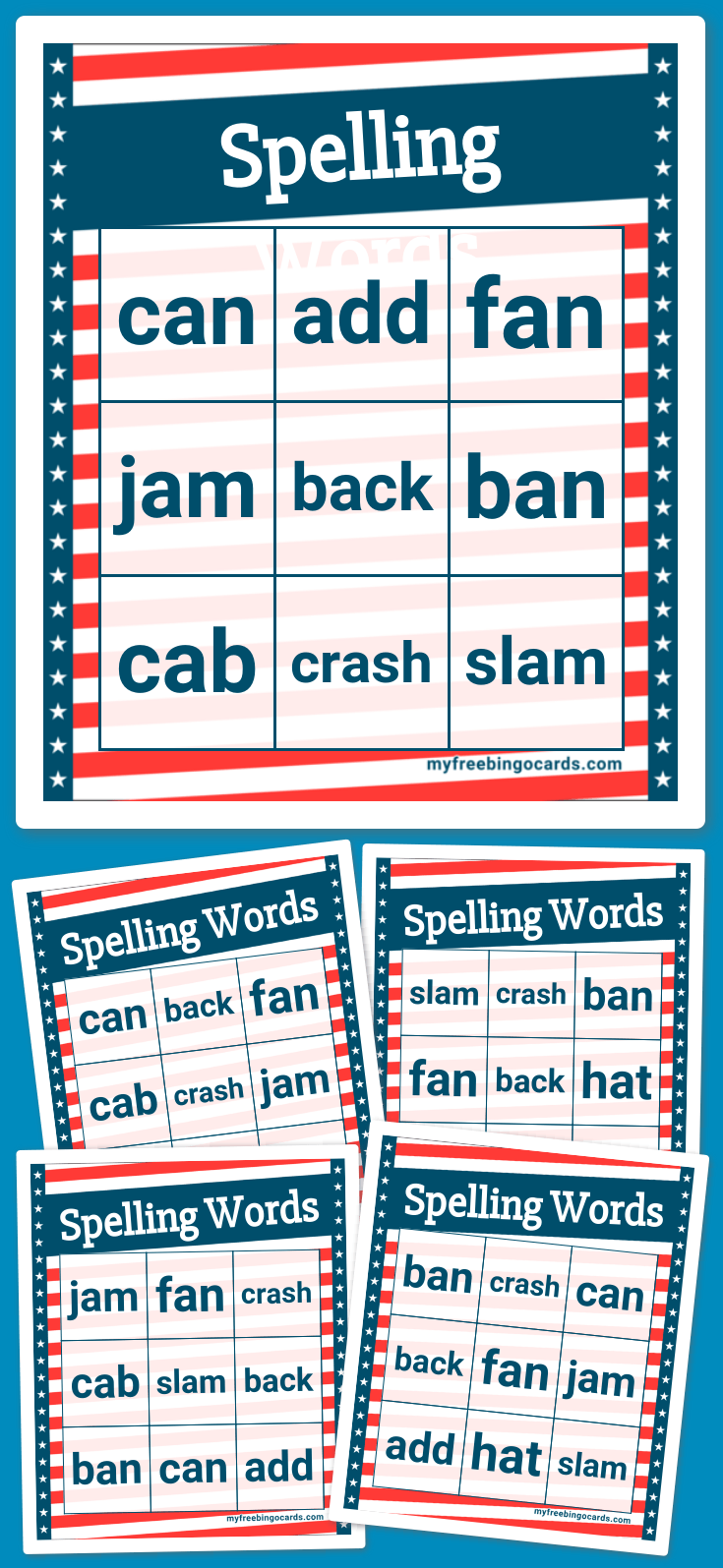 Virtual Spelling Words Bingo