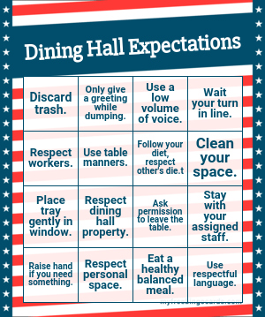 Print 100+ Dining Hall Expectations Bingo Cards