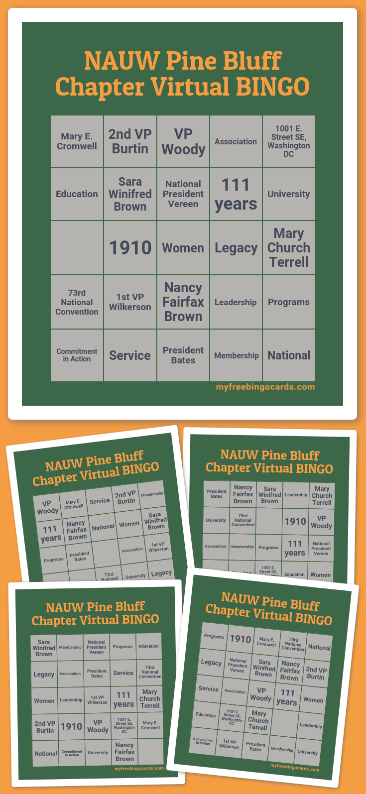 Virtual NAUW Pine Bluff Chapter Virtual BINGO