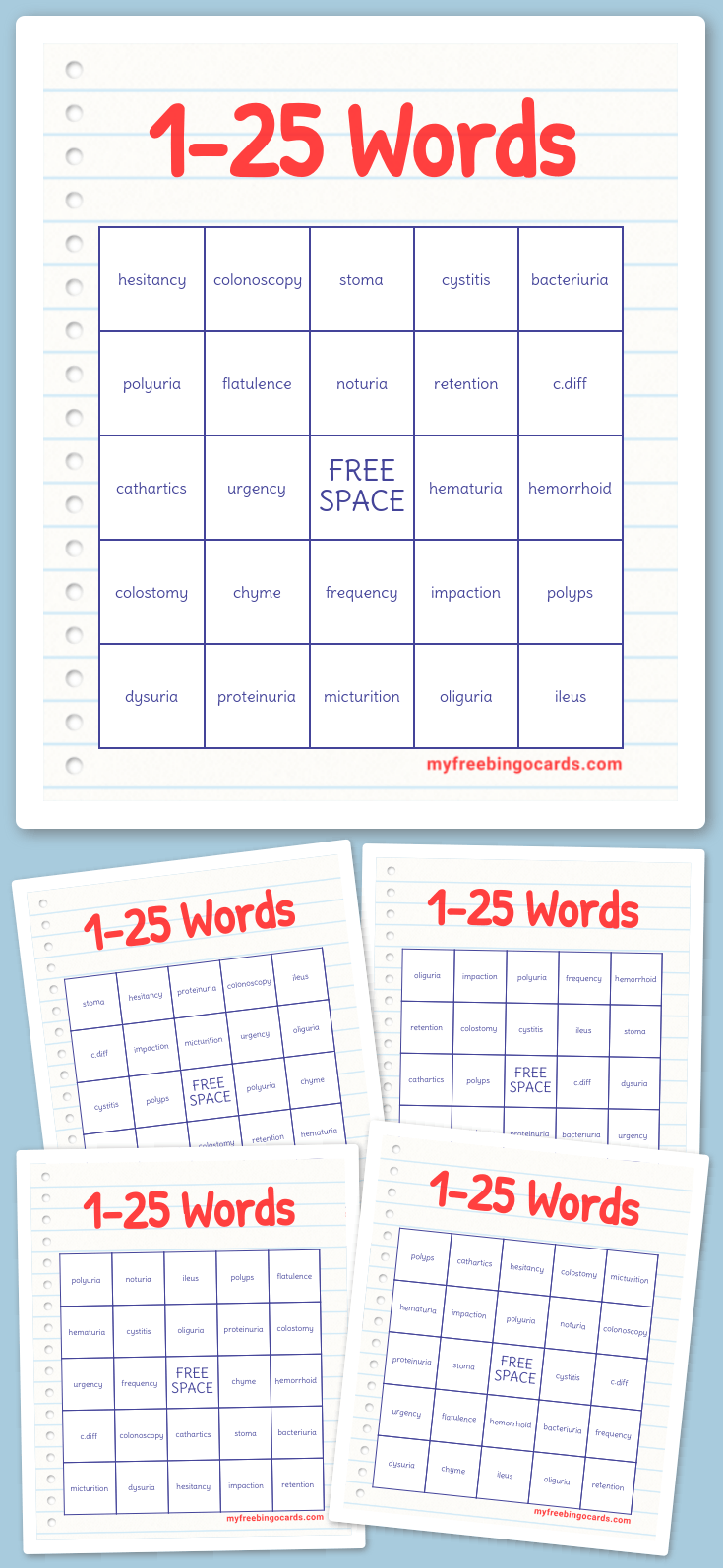 Virtual 1-25 Words Bingo