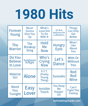 1980 Hits Bingo