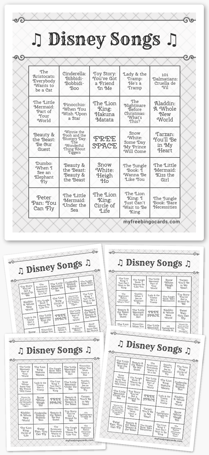 Virtual ♫ Disney Songs ♫ Bingo