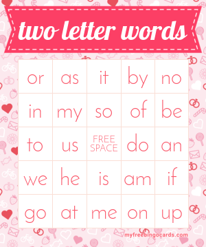 two letter words bingo