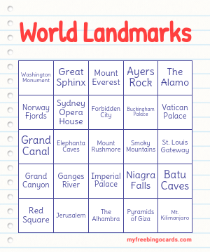 World Landmarks Bingo