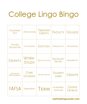 College Lingo Bingo