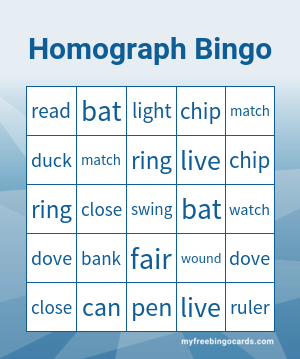 Homograph Bingo
