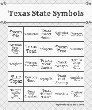 Texas State Symbols Bingo