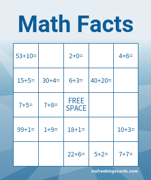 Print 100+ Math Facts Bingo Cards