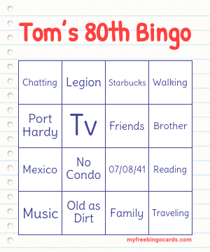 Tom’s 80th Bingo