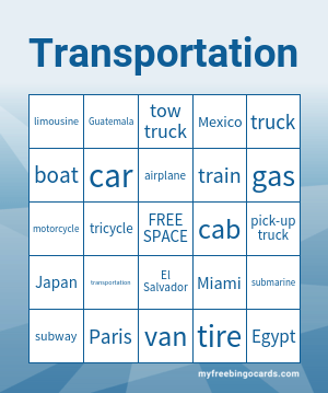 Print 100+ Transportation Bingo Cards