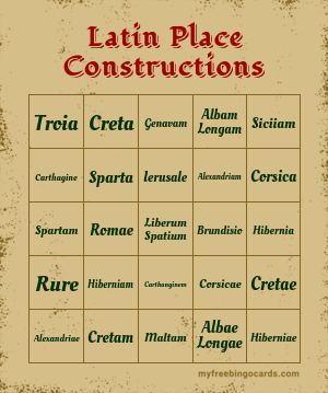 Latin Place Constructions Bingo