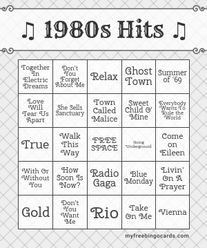 1980s Hits ♫ Bingo