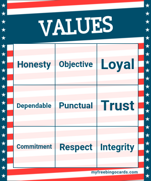 VALUES BINGO