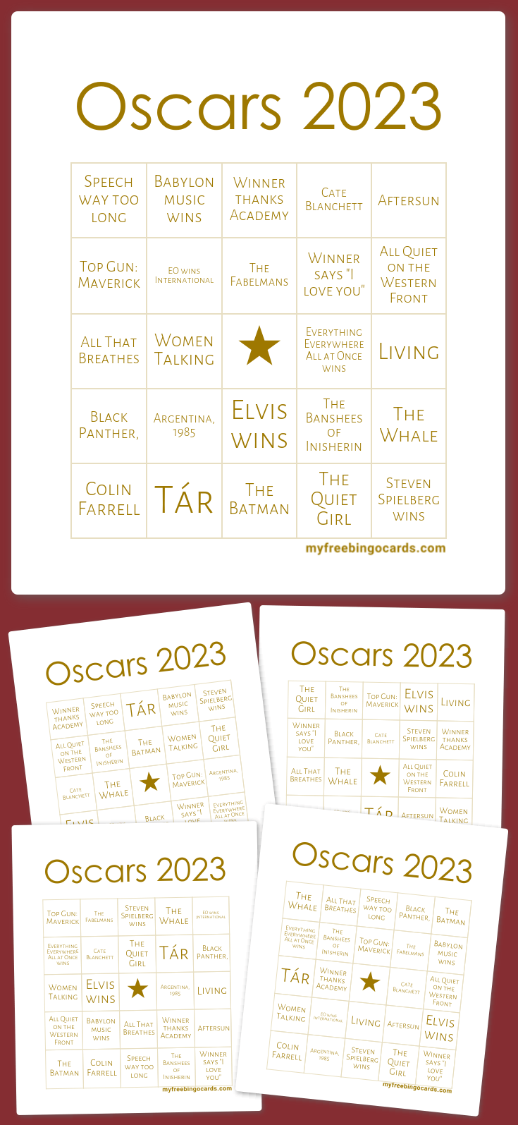 Oscar Bingo 2023 Free Printable