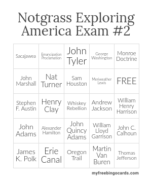 Notgrass Exploring America Exam #2 Bingo