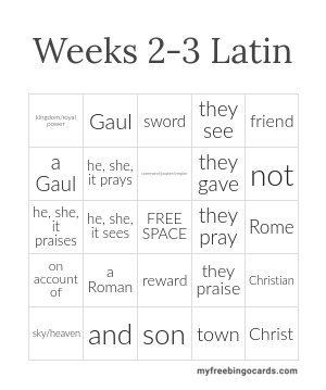 Weeks 2-3 Latin Bingo