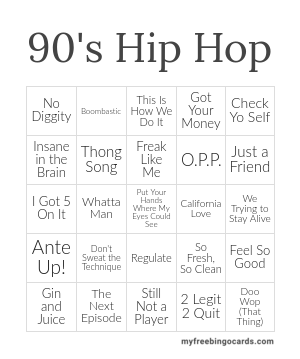 90's Hip Hop Bingo
