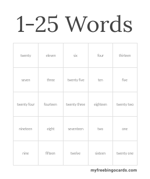 1-25 Words Bingo