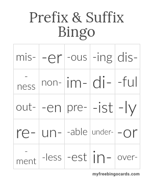 Prefix & Suffix Bingo