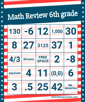 Math Review 6th grade Bingo