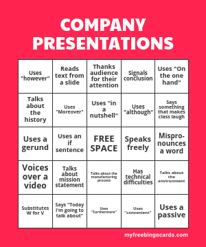 PRINT 100+ COMPANY PRESENTATIONS BINGO CARDS