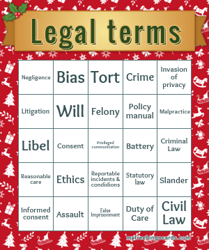 Print 100+ Legal terms Bingo Cards