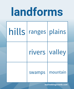landforms bingo