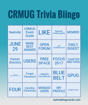 Print 100+ CRMUG Trivia Biingo Bingo Cards