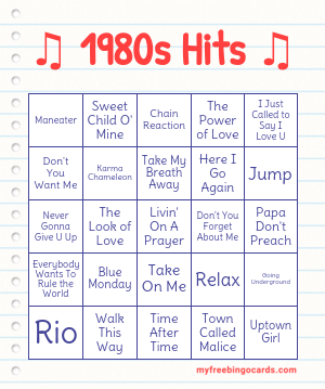 1980s Hits ♫ Bingo
