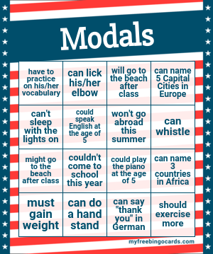 Modals Bingo