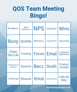 Print 100+ QOS Team Meeting Bingo! Cards