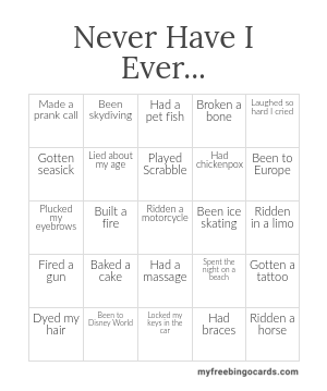 Never Have I Ever... Bingo
