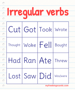 Print 100+ Irregular verbs Bingo Cards