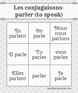 Print 100+ Les conjugaisons-parler (to speak) Bingo Cards