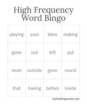 High Frequency Word Bingo