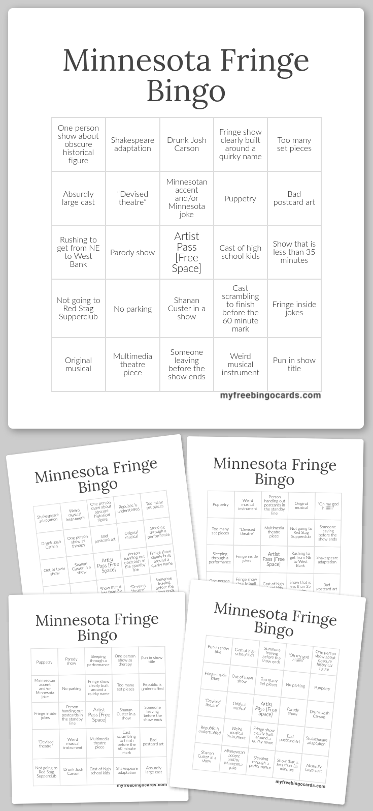 Virtual Minnesota Fringe Bingo
