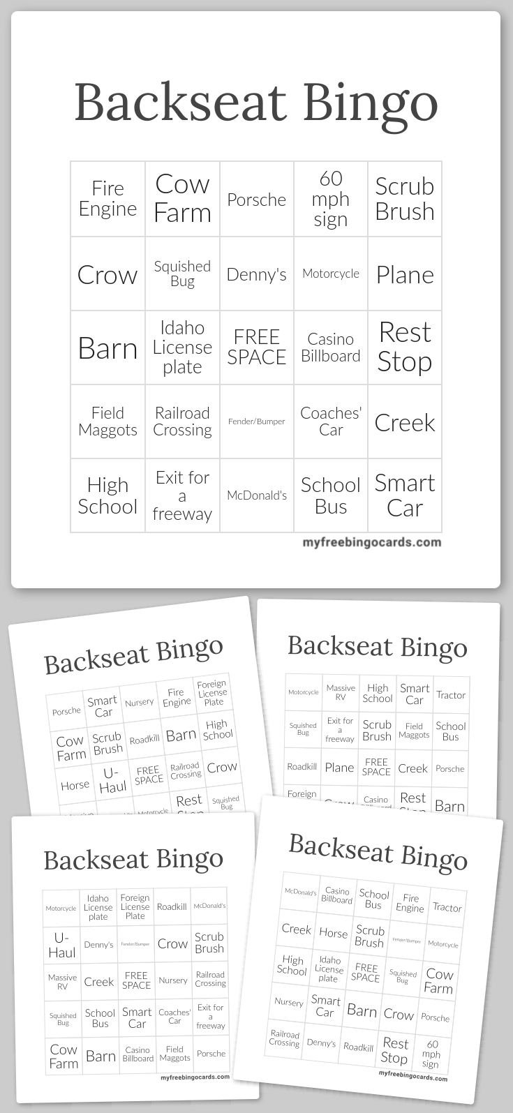 Virtual Backseat Bingo