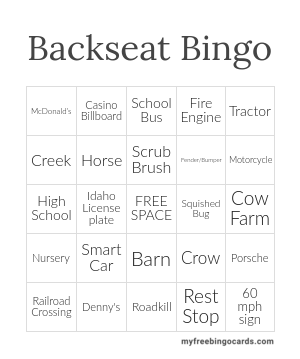 Print 100+ Backseat Bingo Cards