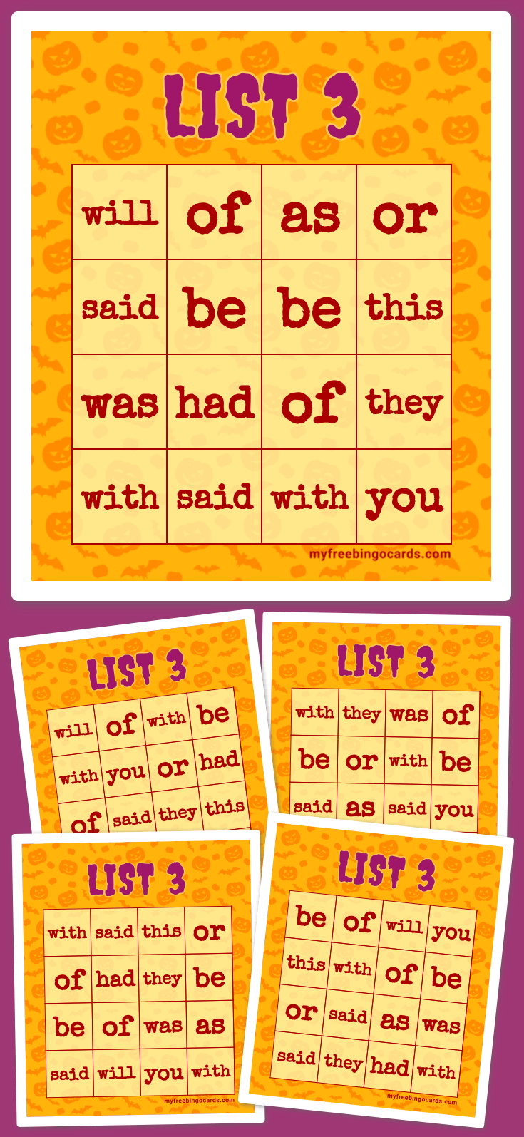 Virtual LIST 3 BINGO