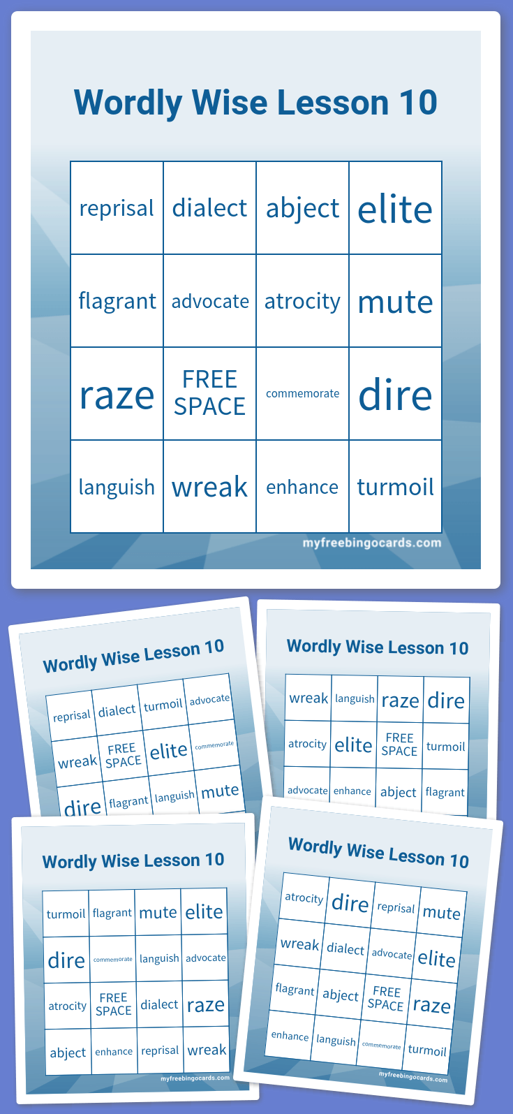 Virtual Wordly Wise Lesson 10 Bingo
