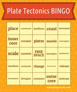 Plate Tectonics BINGO