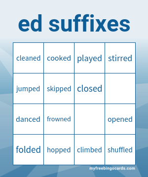 Print 100+ ed suffixes bingo cards