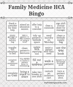Family Medicine HCA Bingo