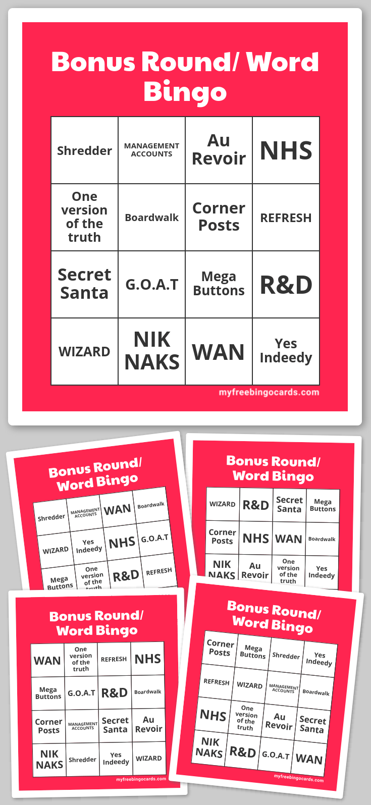 Virtual Bonus Round/ Word Bingo