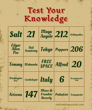 Test Your Knowledge Bingo