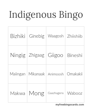 Indigenous Bingo