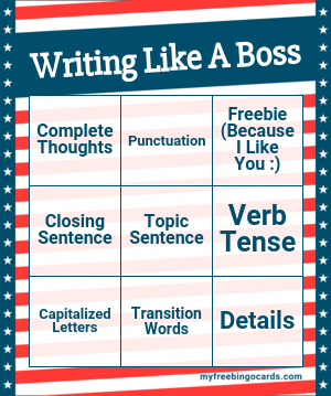 Writing Like A Boss Bingo