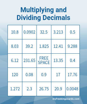 Print 100+ Multiplying and Dividing Decimals Bingo Cards