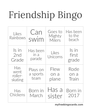 Friendship Bingo